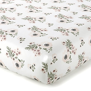 Levtex Baby - Fiori Crib Bed Set - Baby Nursery Set - Floral - Charcoal, Coral, Pink, Green, Cream - Bold Floral - 4 Piece Set Includes Quilt, One Fitted Sheet, Wall Decal & Skirt/Dust Ruffle