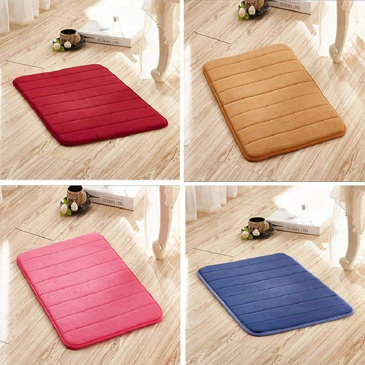 MELTSUN Bath mat Home Bath Mat Coral Fleece Bathroom Carpet Water Absorption Non-Slip Memory Foam Absorbent Washable Rug Toilet Floor Mat,Wine Red,40,60cm