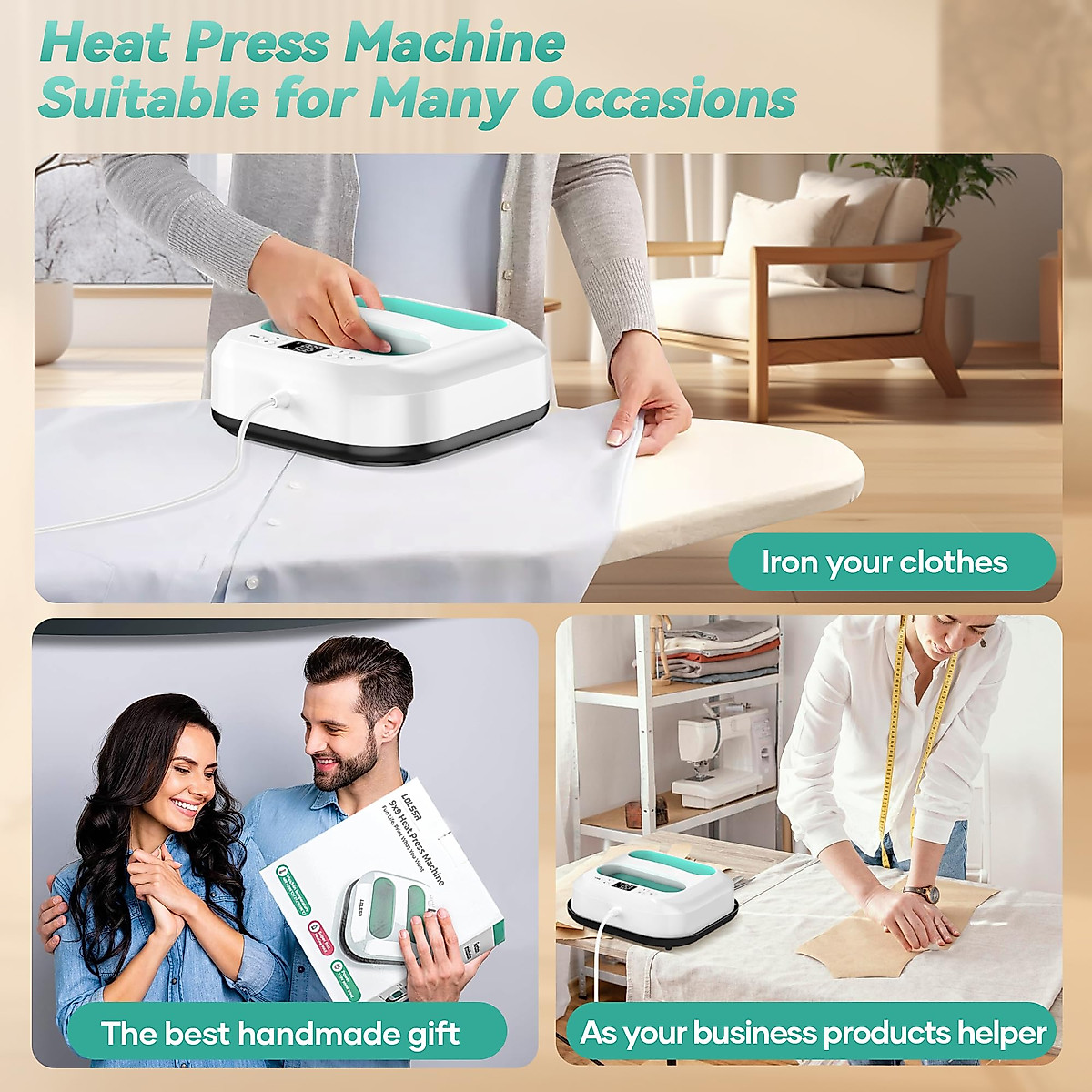 Heat Press Machine for T Shirts- 9x9 Heat Press Shirt Press Machine with Precise Temperature Control, Mini Heat Press for Hats, Dresses, Pillows, Tote Bags-Green