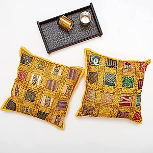 INDACORIFY Sets of Assorted Patchwork Cushion Cover, Indian Handmade Beaded Patch Pillow, Boho Pillow, Bohemian Cushion Cover, Sofa Decorative Throw Pillow (10)