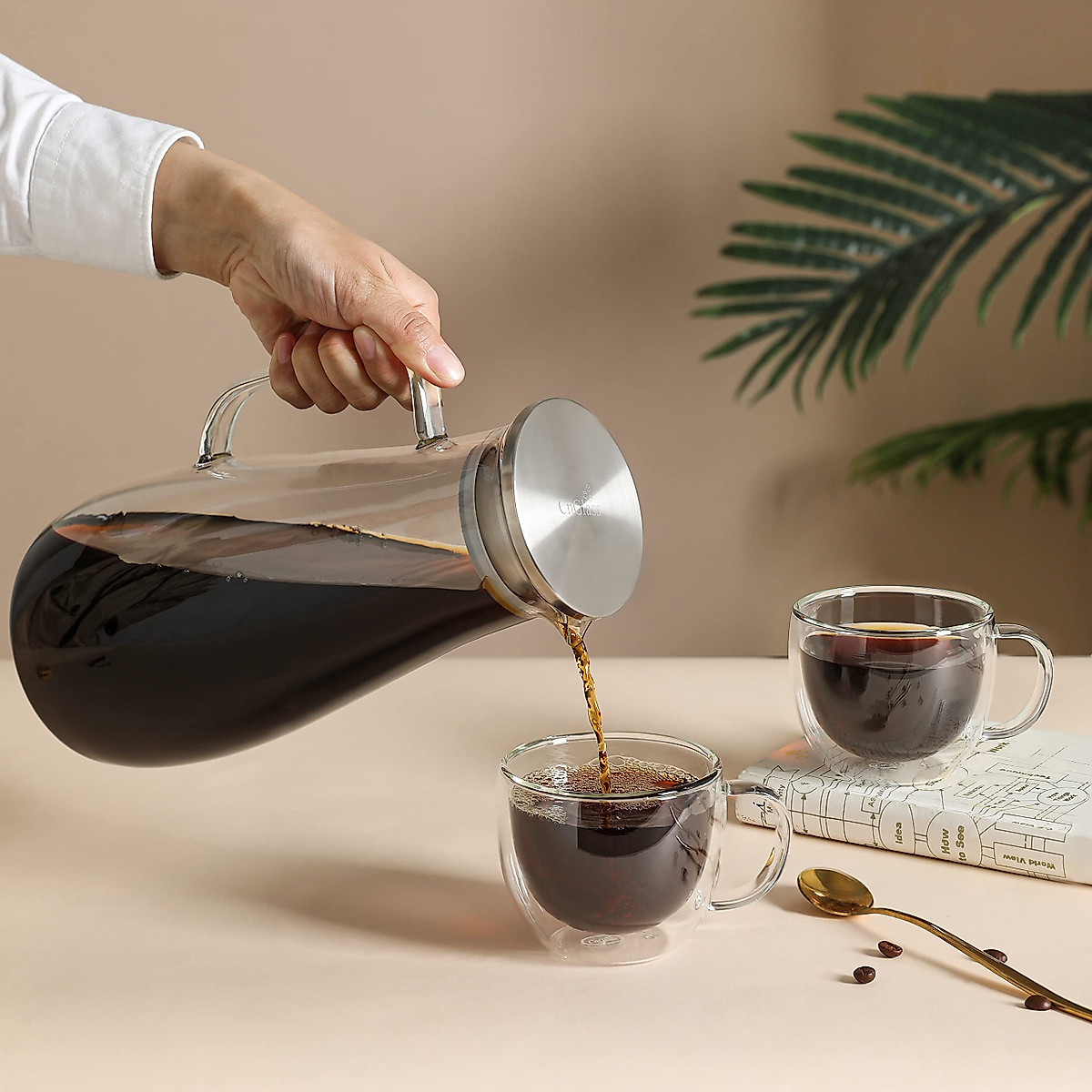 CNGLASS Double Wall Glass Cappuccino Mugs 8.1oz,Clear Insulated Glass Coffee Mug with Handle for Espresso,Latte,Tea,Set of 2