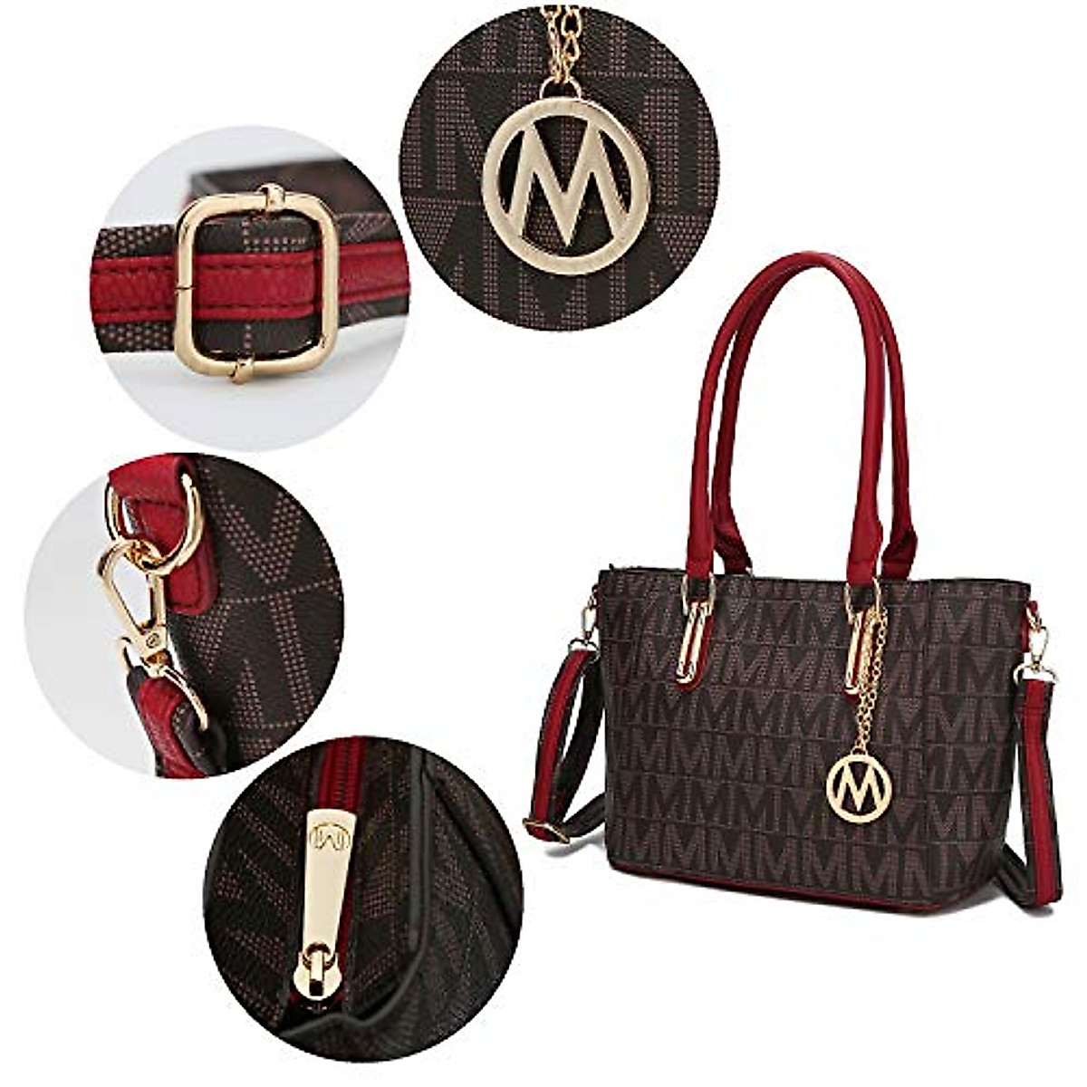 MKF Tote Shoulder Bag, Satchel Handbag for Women Set PU Leather Top Handle Purse, Gold-Tone Hardware Beige