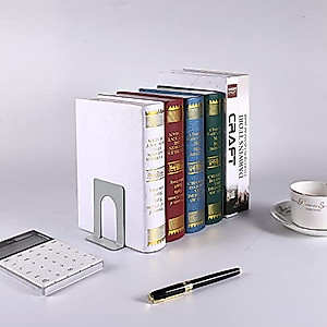 Yilicher Bookshelf Metal Bookend Heavy Duty Metal Bookshelf Tall Bookshelf for Office, Home, School, Gift Giving, Desk, Library Shelf Stand, (2 Pairs/4 Pieces,Grey)