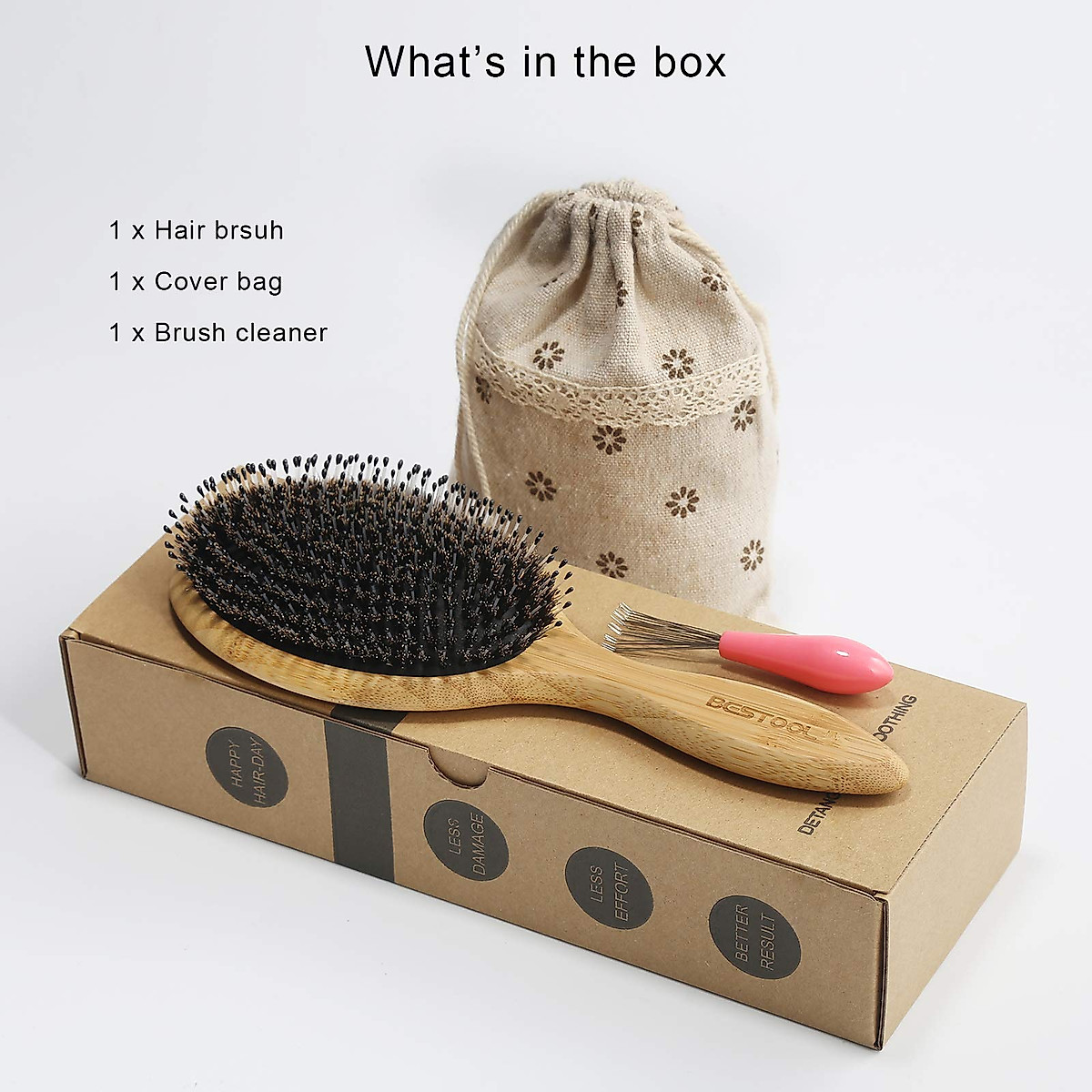 BESTOOL Hair Brush, Boar & Nylon Bristle Brush for Women men Kid, Oval Brush for Wet/Dry Hair Smoothing Massaging Detangling, Enhance Shine & Health