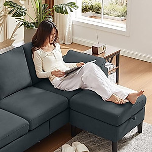 Pingliang Home 79" Convertible Sectional Sofa, Small L Shaped 3-Seat Couch with Reversible Chaise, Modern Linen Sofas Couches for Living Room, Apartment and Small Space, Dark Grey