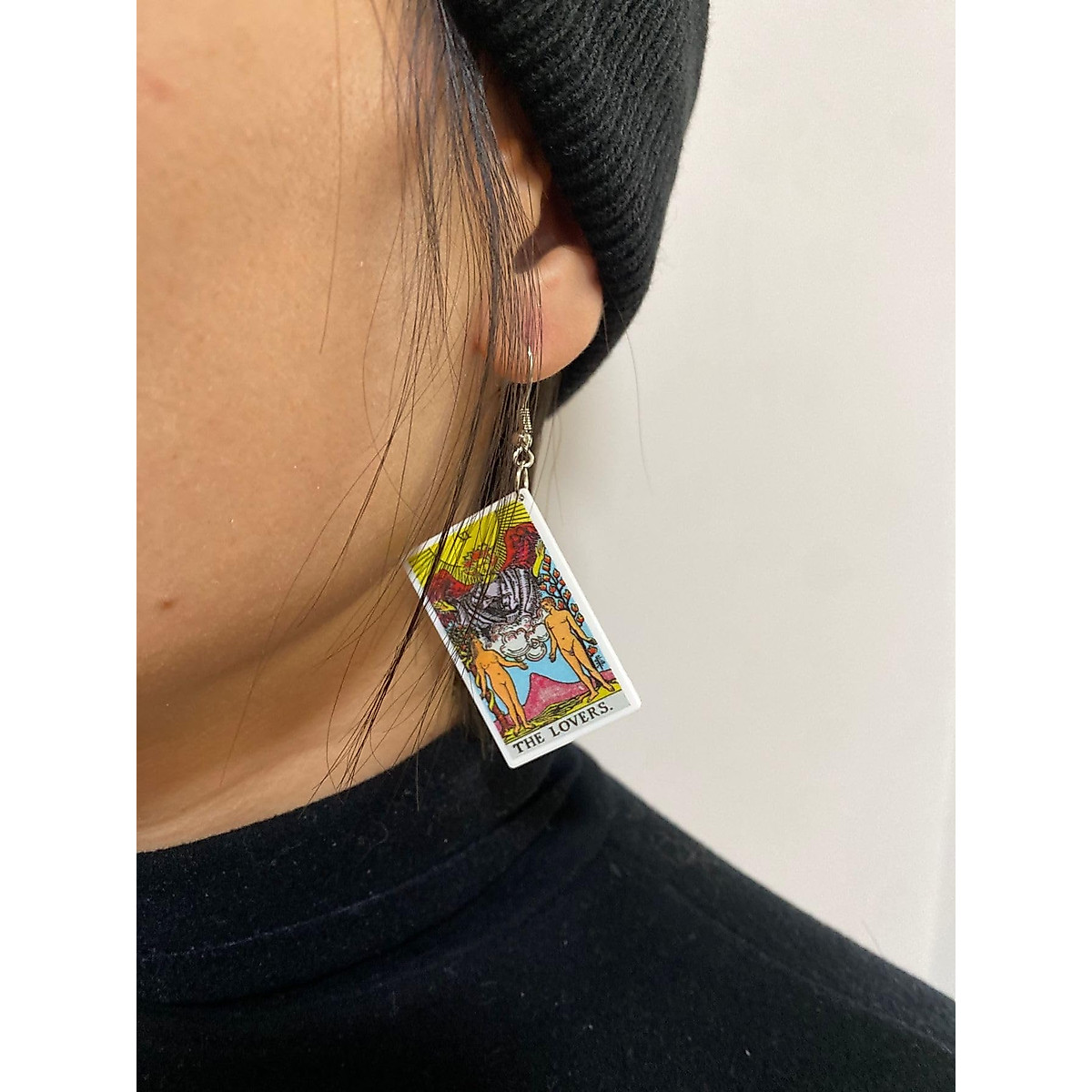 Tarot Card Earrings, Jewelry with Double Side Tarot Patten Pendant Earring for Women Playing Astrology Gifts Charms Decor Nature'S Secret Library Regalo De Joyas Adorno Colgante Carta(The Lovers)