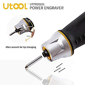 UTOOL Engraver Pen with Letter/Number Stencil, 24W Handheld Etching Tool for Wood Metal Glass Engraving with 4 Replaceable Tungsten Carbide Steel Bits