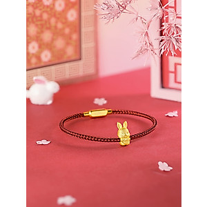 ZHOU LIU FU Real Gold Bracelets for Women Bracelet Lucky Rabbit 24K Gold Jewelry Red Bracelet Solid Gold Charm Fortune Rabbit Charm Bracelets Lucky Bunny Gold Bangle Bracelets