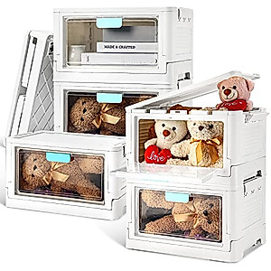 Berlune 23 Quart Stackable Storage Bins with Double Doors 15 x 11 x 9.8 In, Collapsible Plastic Storage Bins Foldable Lidded Storage Boxes with Wheels for Room Book Toy Organization (6 Pieces)