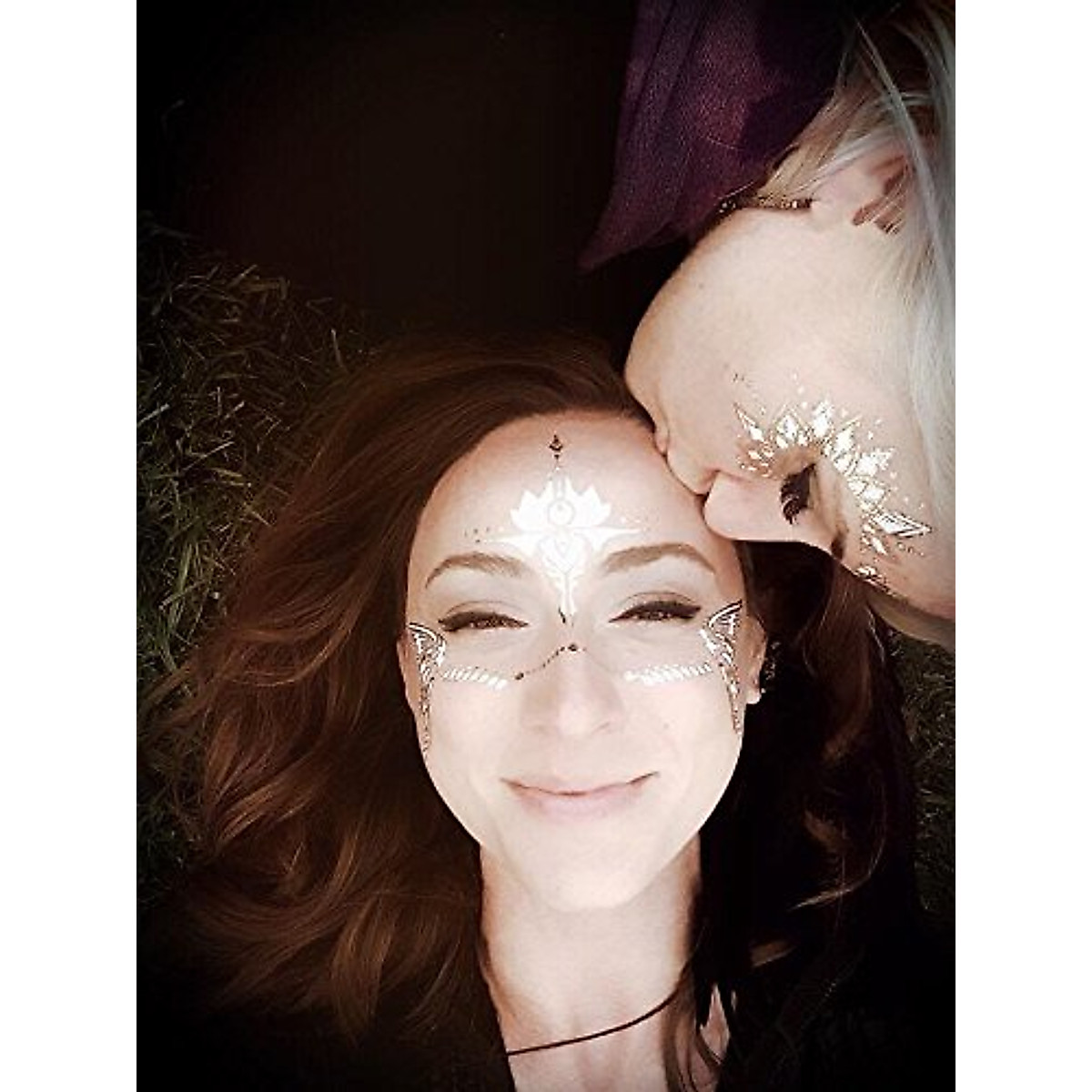 Gold Temporary Tattoos by Golden Ratio Tats, Metallic Festival Face Paint, Gold and White Masquerade Tattoos (Wifey Face Mask)