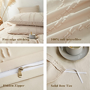 CinYana Boho Bedding Duvet Cover Sets 5 Piece Tufted Comforter Cover Set Shabby Chic Soft Breathable for All Seasons (King/California King, Beige)