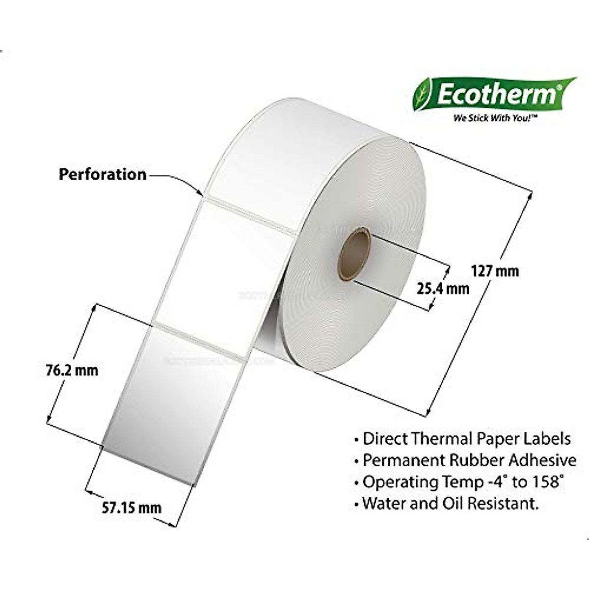 Ecotherm 2.25x3 Thermal Labels - 840 Paper Stickers Per Roll - 6 Rolls - fits Zebra LP2824, LP2844, GC420, GK420, GX430, ZD220, ZD410, ZD420, ZD500, ZD620, ZP-500, GT800 Direct Thermal Printers