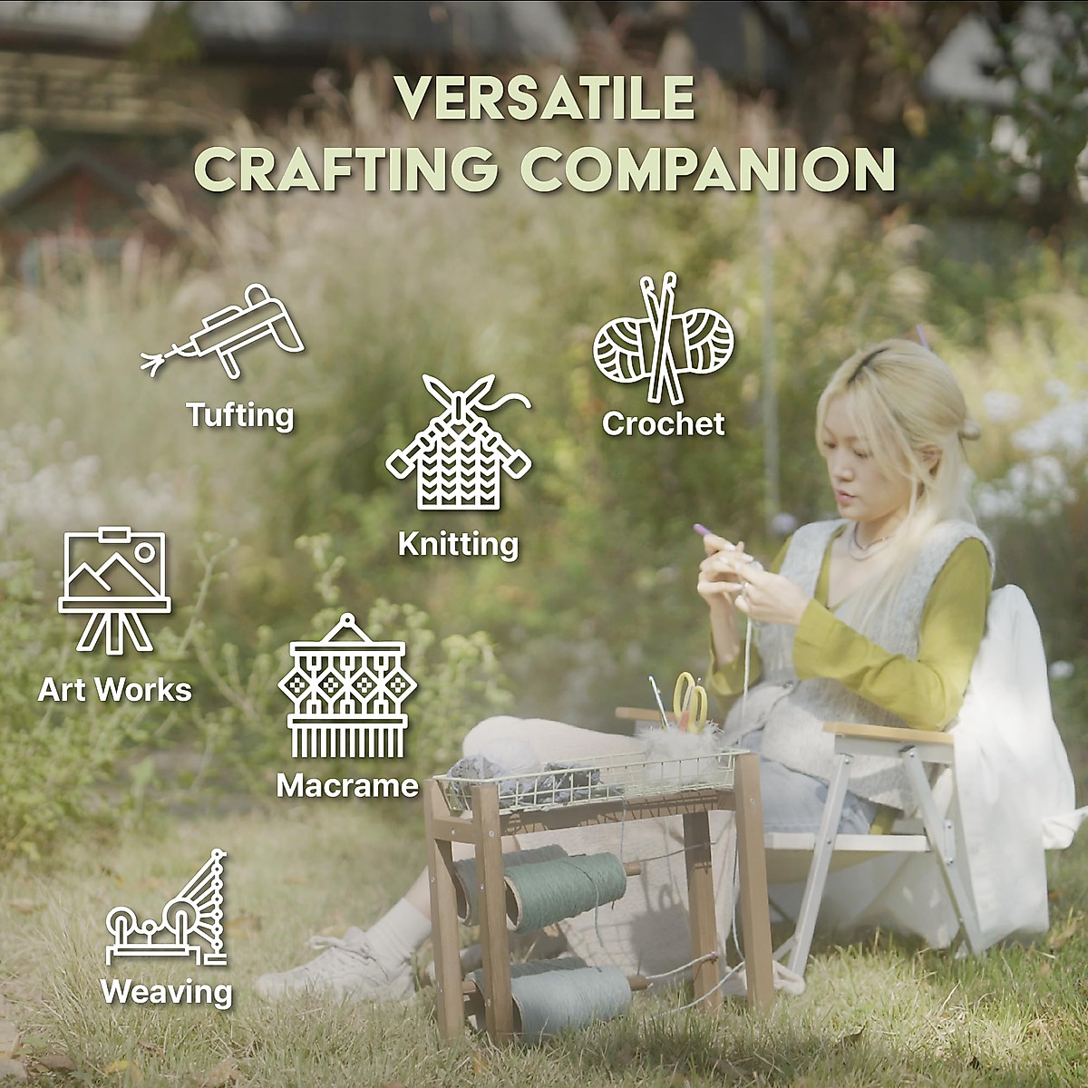 And-et Yarn Glide - Multi-Thread Yarn Dispenser and Holder for Knitting, Crochet, Tufting, and More | Accommodates up to 4 Cones | Steel Tray for Tools and Wood Storage | Thread Holder for Crocheting