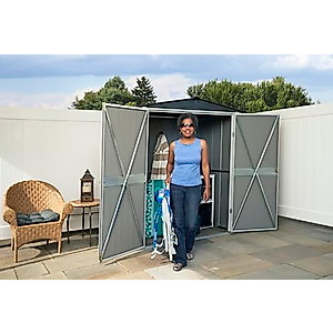 Arrow Shed Designed 6' x 3' x 6' Compact Outdoor Metal Backyard, Patio, and Garden Shed Kit, Flute Gray and Anthracite
