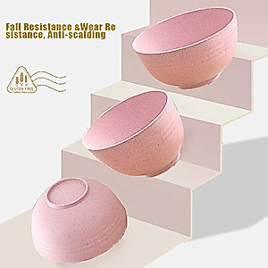 Lnrkai 5 PCS Cereal Bowls Pasta Bowls, 24 OZ Unbreakable Wheat Straw Bowls Lightweight Durable Snack Bowls Dishwasher & Microwave Safe Bowls for Adult, Rice, Soup (Pink)