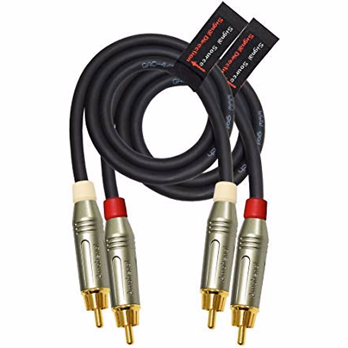 3.5 Foot RCA Cable Pair - Gotham GAC-4/1 (Black) Star-Quad Audio Interconnect Cable with Amphenol ACPR Die-Cast, Gold Plated RCA Connectors - Directional