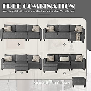 YESHOMY Convertible Sectional Sofa, L-Shaped Couch with Soft Seat and Modern Cotton Fabric for Small Space, Living Room Settee with Comfortable Backrest, Dark Gray