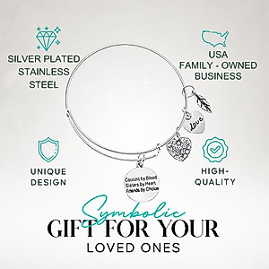 Infinity Collection Cousin Gift, Cousins by Chance, Friends by Choice Charm Adjustable Bangle, Cousin Jewelry for Women- Gift for Cousins
