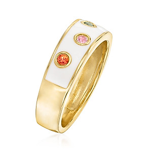 Ross-Simons 0.20 ct. t.w. Multicolored Sapphire and White Enamel Ring in 18kt Gold Over Sterling. Size 8