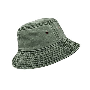 Bucket Hat, Wide Brim Washed Denim Cotton Outdoor Sun Hat Flat Top Cap for Fishing Hiking Beach Sports Army Green
