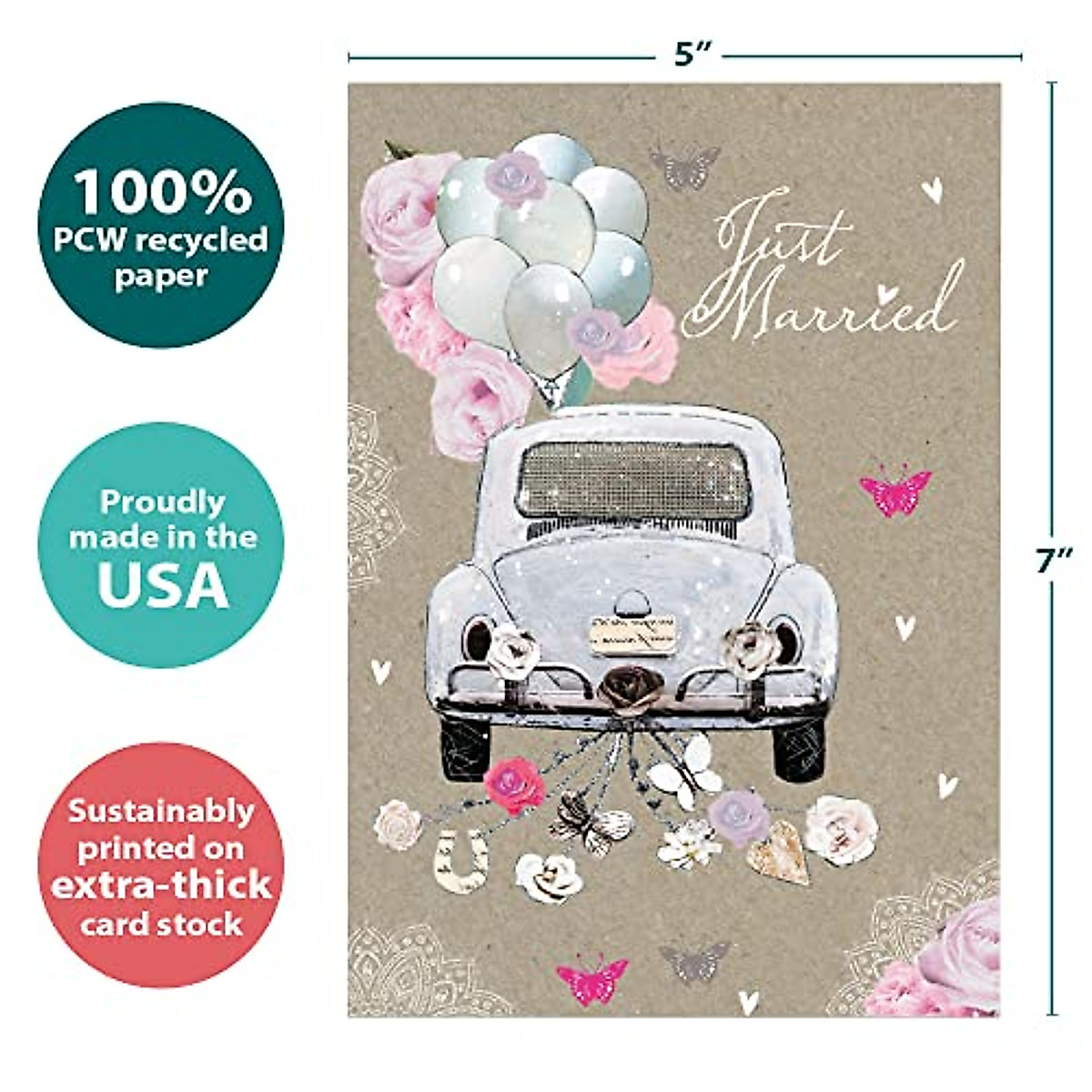 Tree-Free Greetings Wedding Greeting Cards Assortment - 4 Unique Congratulations Designs - Pack of 8 Individual Cards + Matching Envelopes, 5" x 7" (GA31462)