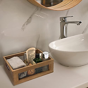 Set of 2 Nesting Countertop Baskets - Wooden Organizer Crates for Kitchen, Bathroom, Pantry | For Fruit, Vegetables, Produce, Bread and General Storage Space | Decorative Rustic Wood and Metal Wire