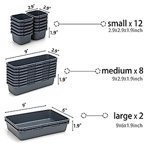 KeFanta 22 Pack Desk Drawer Organizers,Interlocking Junk Drawer Organizers and Storage with 3 Sizes,Desk Drawer Tray Organizer for Office,Bathroom,Kitchen,Makeup(Dark Grey)