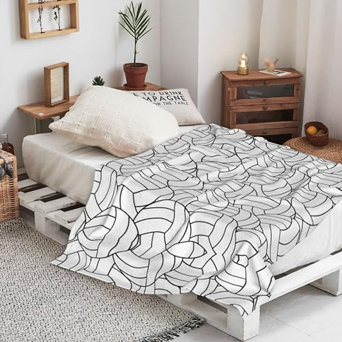 Niopos Volleyball Blanket Volleyball Gifts for Girls Teens Volleyball Stuff Lovers Team Gifts White Volleyball Fleece Blankets Girls Women (Light Black and White, 40x50 inch, Volleyball-Stripe)