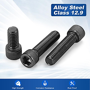 M3-0.5 x 8mm Socket Head Cap Screws Bolts, Class 12.9 Black Alloy Steel, DIN 912, Fully Threaded, 100 PCS
