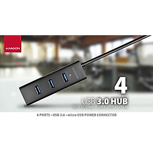 AXAGON HUE-S2B USB-A-Hub, 4X USB 3.0, 1x Micro-USB für Stromversorgung - 300 mm Kabel