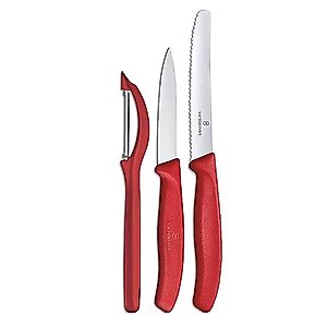 Victorinox Swiss Classic Set with Peeler, 3 Pieces Paring Knife, Set of 3, Red, 6.7111.31