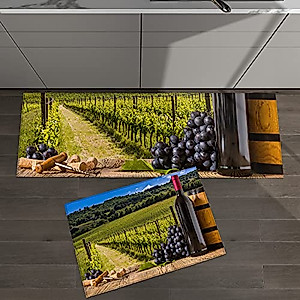 Miaklek Red Wine Kitchen Mats for Floor Anti Fatigue Mats for Kitchen Floor Kitchen Rugs Cushioned Mats Non Slip Comfort Standing Kitchen Rugs Set of 2, Grassland Sky Wine Cask