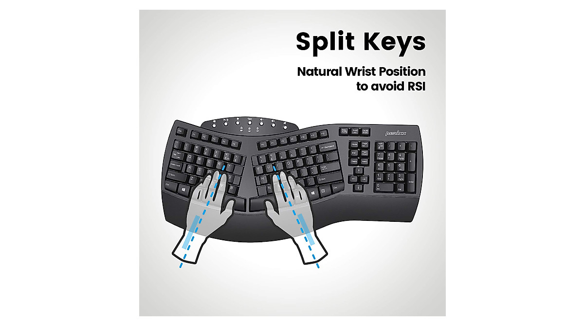 Perixx Periboard-612B Wireless Ergonomic Split Keyboard with Dual Mode ...