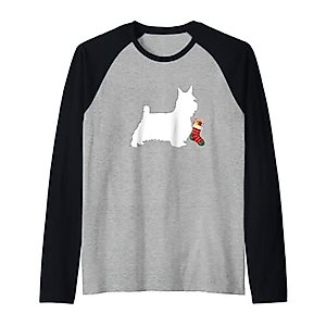 Silky Terrier Christmas Stocking Stuffer Dog Raglan Baseball Tee