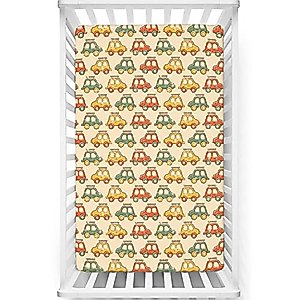 Cars Themed Fitted Crib Sheet,Standard Crib Mattress Fitted Sheet Soft Toddler Mattress Sheet Fitted-Baby Crib Sheets for Girl or Boy, 28“ x52“,Multicolor