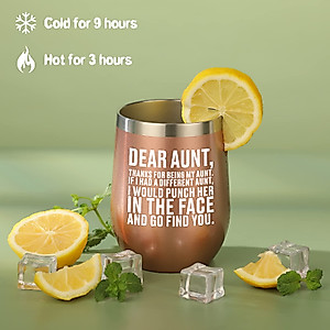 Mother's Day Aunt Gifts from Niece/Nephew, Best Aunt Ever Gifts, Birthday Gifts for Aunt, Funny Thanksgiving Christmas Gifts for Aunt, Auntie - 12oz Stainless Steel Insulated Wine Tumbler (Rose Gold)