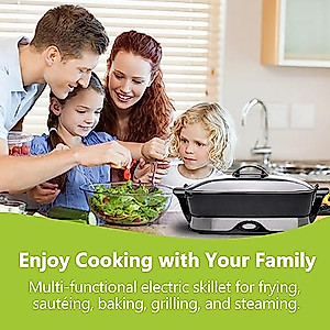 Electric Skillets Nonstick with Lids - 16-inch Electric Frying Pan with Cool Touch Handles, for Frying, Sauteing, Simmering and Braising, Dishwasher Safe