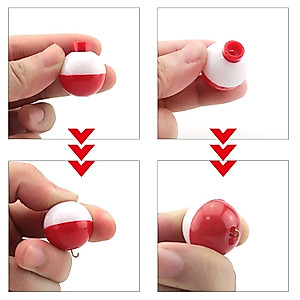 ZZHXSM Fishing Bobber 20PCS Red and White ABS Plastic Snap-on Fishing Floats Bobber Round Buoy Fishing Tackle Accessories 25mm/1inch