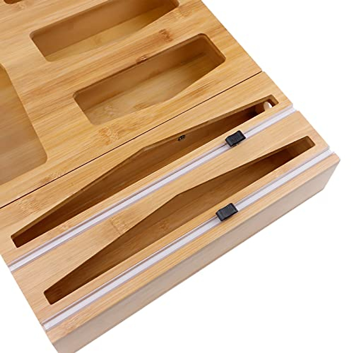 Ziplock Bag Organizer and Foil Wrap Dispenser - 6-in-1 Kitchen Drawer Organizer with Sticker Labels – Foil and Baggie Organizer for 12in Rolls, Gallon, Quart, Snack and Sandwich Bags