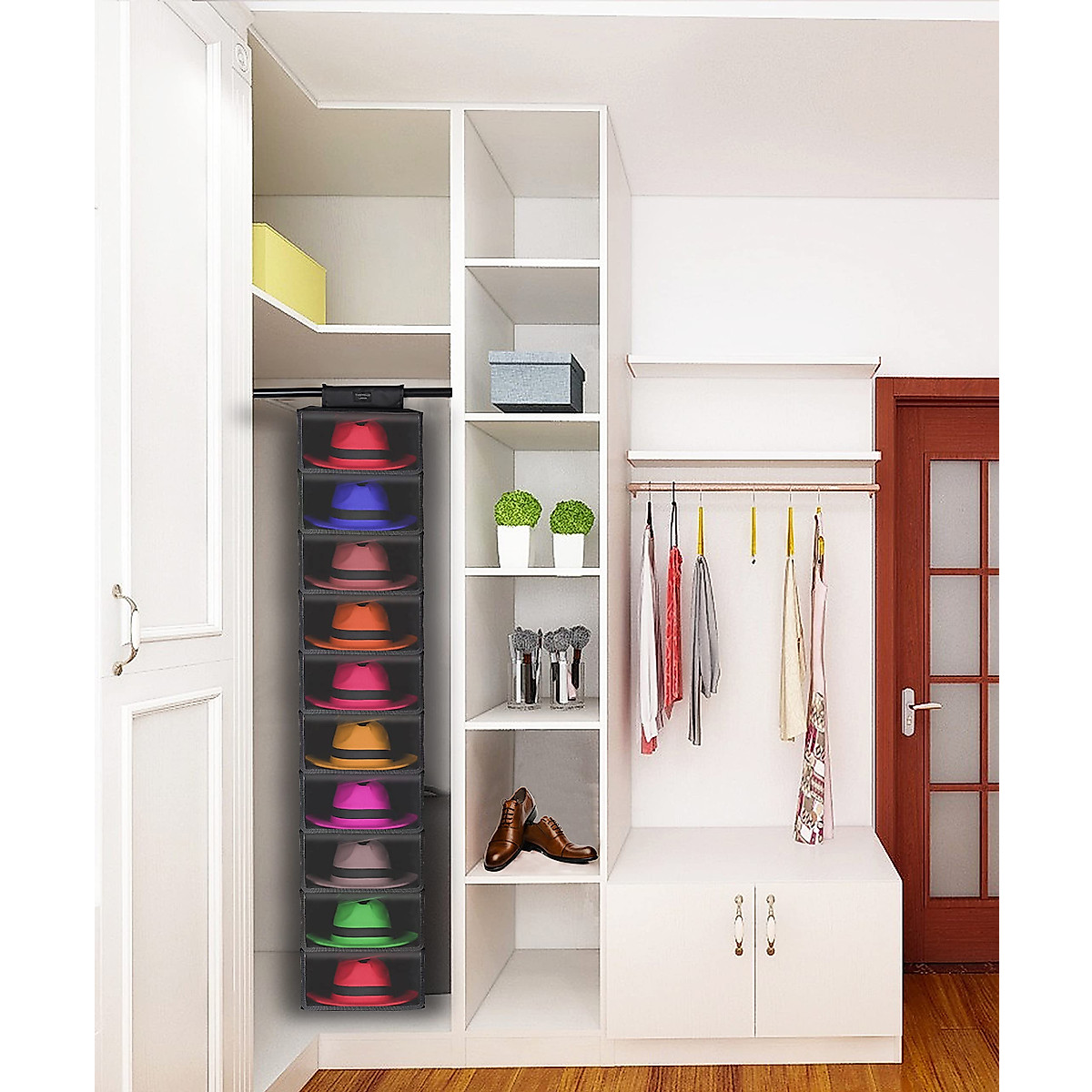 TreeHouse London XL Fedora Hat Rack with Dust Cover - Closet Hanging Cap Organizer - Pack of 2 Cowboy Hat Holder - Storage Shelf Organizer for Men & Women - For Bowler & Wide Brim Hats, Dustproof