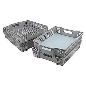 Sandmovie Large Basket Tray, Plastic Stacking Paper Storage Basket, Grey, 6 Packs