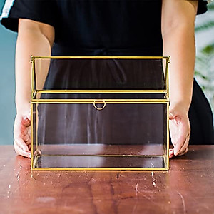 NCYP Large Glass Card Box, 10.2" Handmade House Shape Gold Clear Terrarium Planter for Wedding Reception, Home Geometric Party Centerpiece Gift, Upgraded Reinforced Glass Version (Glass Box Only)