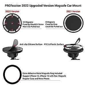 PROfezzion 2-Pack Strong Magnetic MagSafe Car Mount Vent Holder for iPhone 14, 14 Plus, 14 Pro, 14 Pro Max, iPhone 13 12 Pro Max Mini & MagSafe Case [MagSafe Ring Included for Regular Case User]