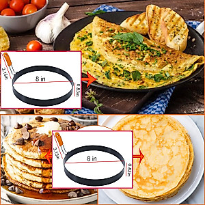 2 Packs 8" Large Omelette Ring for Griddle,8 Inch Stainless Steel Non-stick Omelet Ring,Round Pancake Rings Griddle Omelette Egg Ring Crumpet Ring with Silicone Handle Grill Oil Brush & Egg Separator