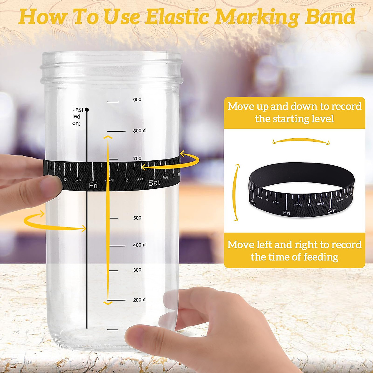 Tyniaide 35oz/1000ml Sourdough Starter Kit – Extra Thermometer Strips and Breathable Covers Included in Sourdough Starter Jar – A Perfect Sourdough Bread Starter Kit for Beginners to Expert