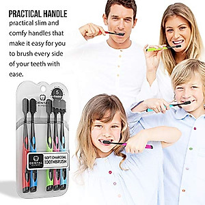 Charcoal Black Toothbrush [Gentle Soft] Slim Teeth Head Whitening Brush for Adults & Children [Family Pack] - Ultra Soft Medium Tip Bristles