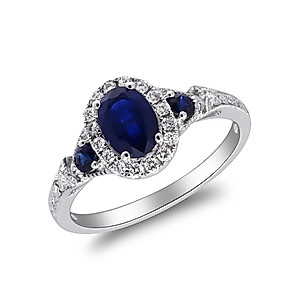 Gin & Grace women's 14K White Gold With Natural Blue Sapphire &Natural Diamond (I1) Ring TW3319R-BS-9 9