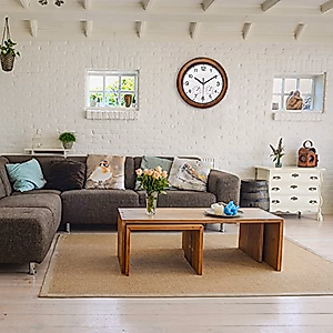 Reynoe Wooden Wall Clock with Temperature and Humidity, 12 Inch Brown, Large Numbers for Room Decor