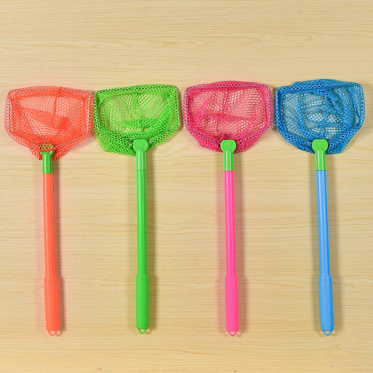 Coopay 4 Pieces Fishing Net Catching Bug Nets Fish Butterflies Nets Beach Nets for Outdoor Playing (Rose Red, Orange, Blue, Green)