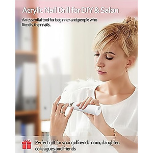 Nail Drill, Cordless Electric Nail Files for Gel Nails Efile Manicure Kit for Women Rechargeable Wireless Drill para Uñas Profesional Nail Drill Machine Nail Grinder for Acrylic Gel Nails White